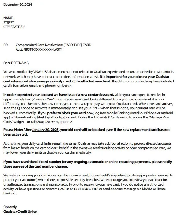 December 2025 Visa Card Compromise | Qualstar Credit Union