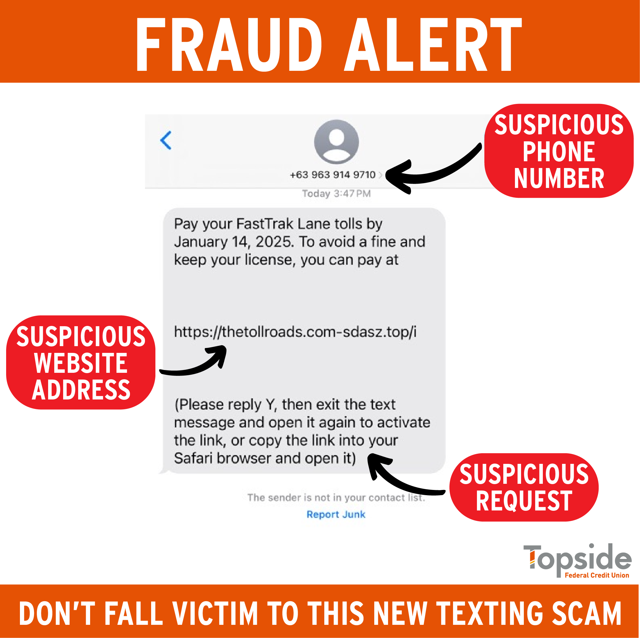 FastTrak Toll Texting Scam | Topside Federal Credit Union
